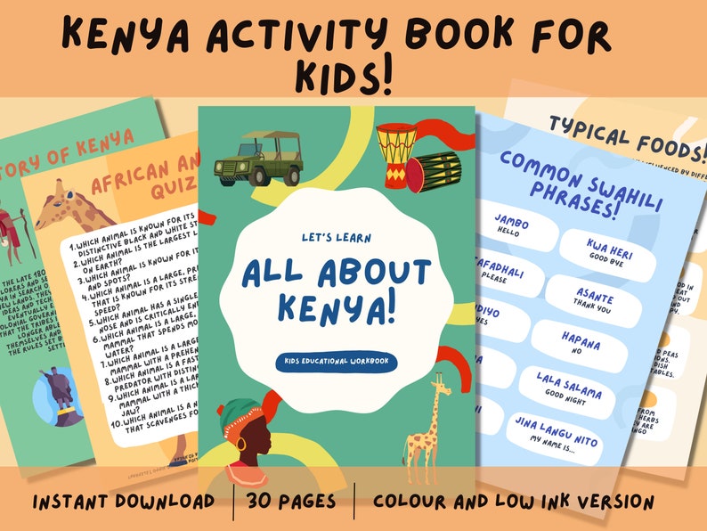 Kenya Africa Activity Book for Kids- Downloadable PDF - Etsy