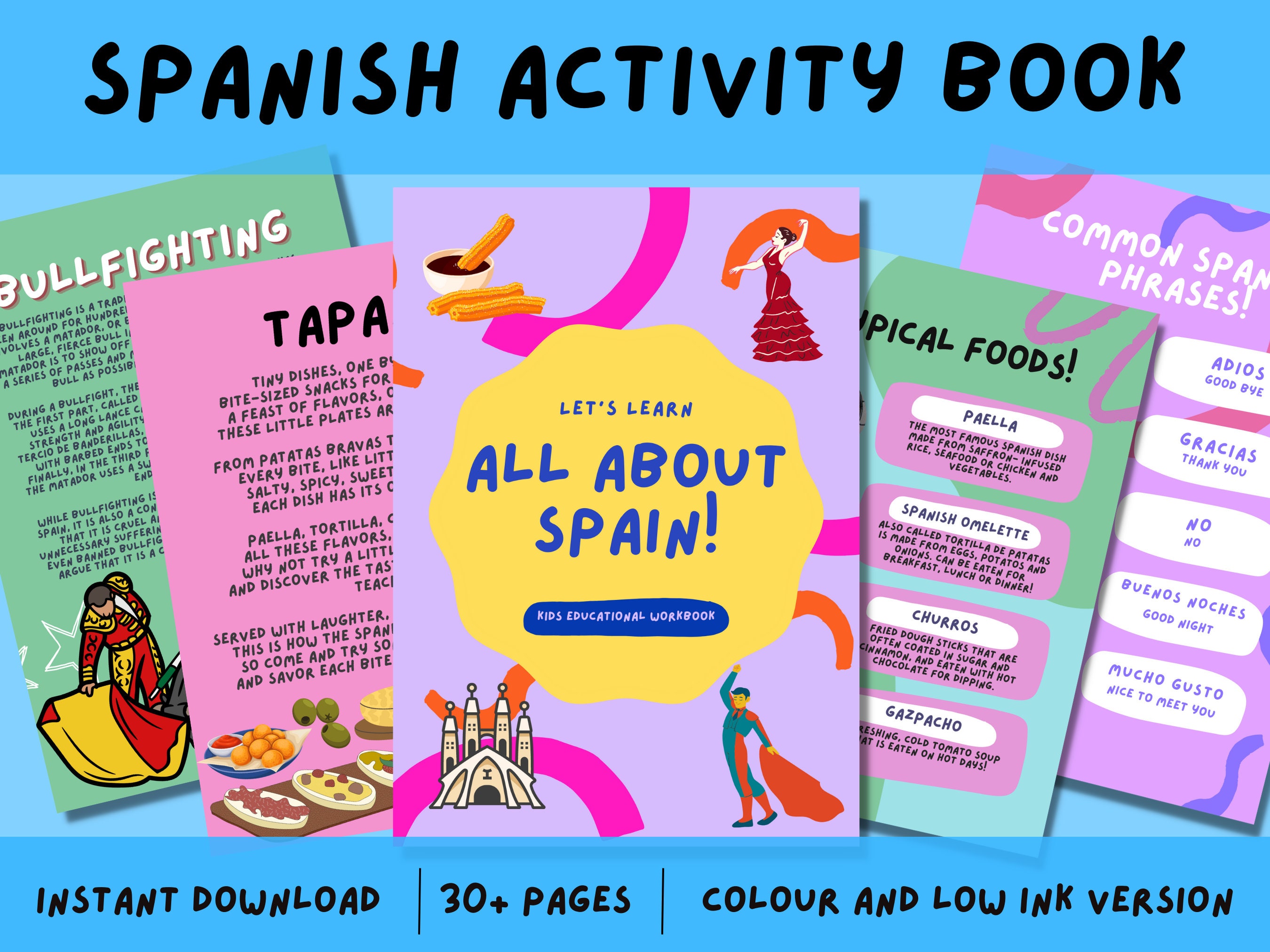 All About Spain- Children's Activity Book- Downloadable Worksheets for ...
