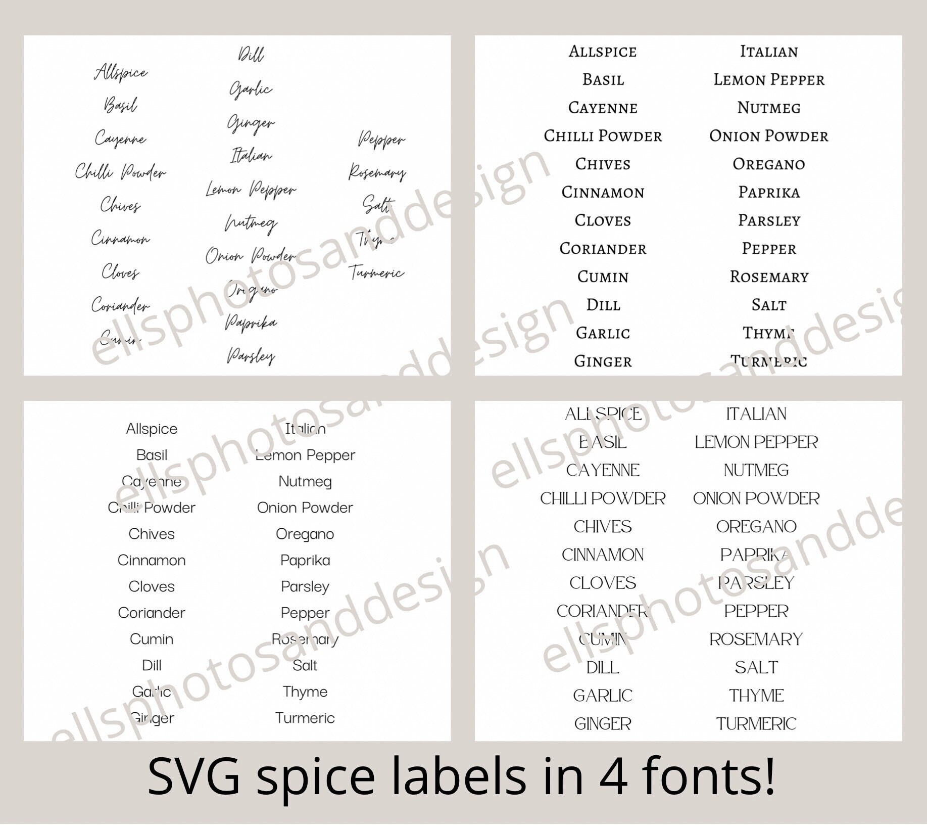 Spice Labels SVG Files | Cricut DIY Kitchen Craft Various Font Label ...