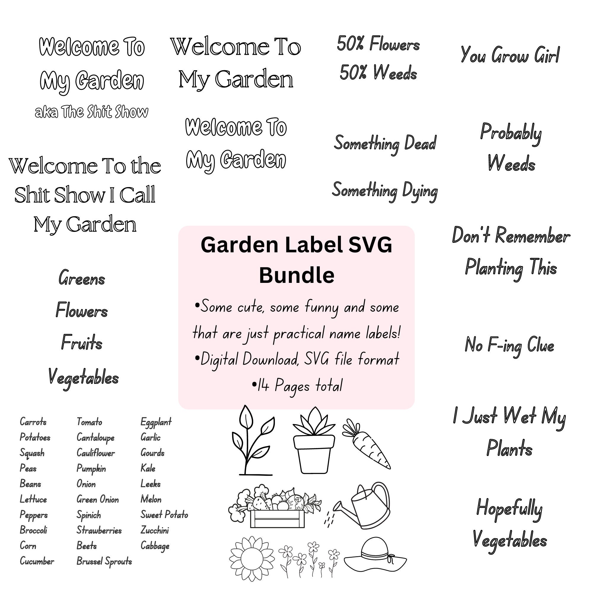 Garden Label SVG Bundle Plant Labels for Vegetable Garden Funny Plant ...