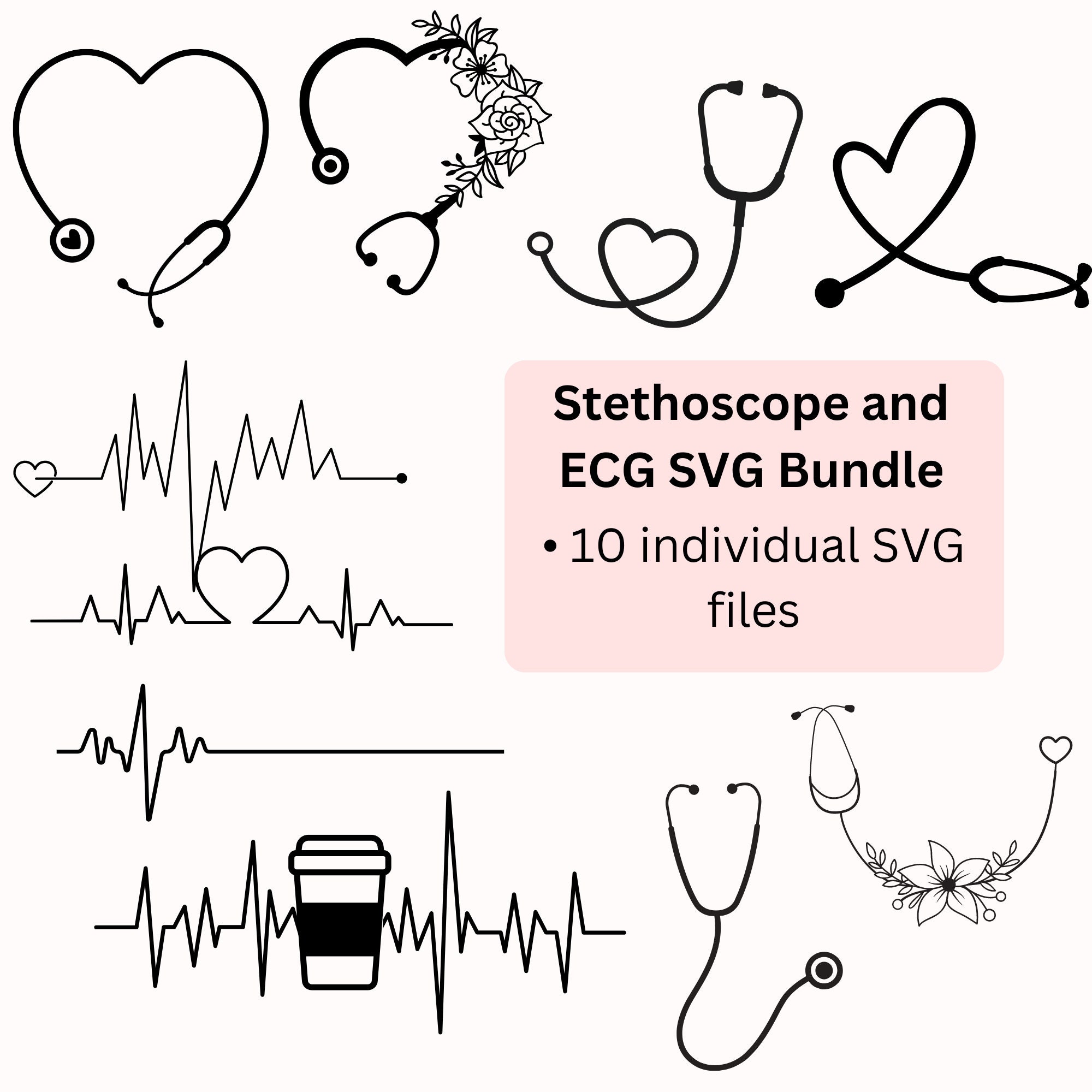 Stethescope and Ecg Cardiac SVG Bundle | Stethescope SVG | Nurse ...