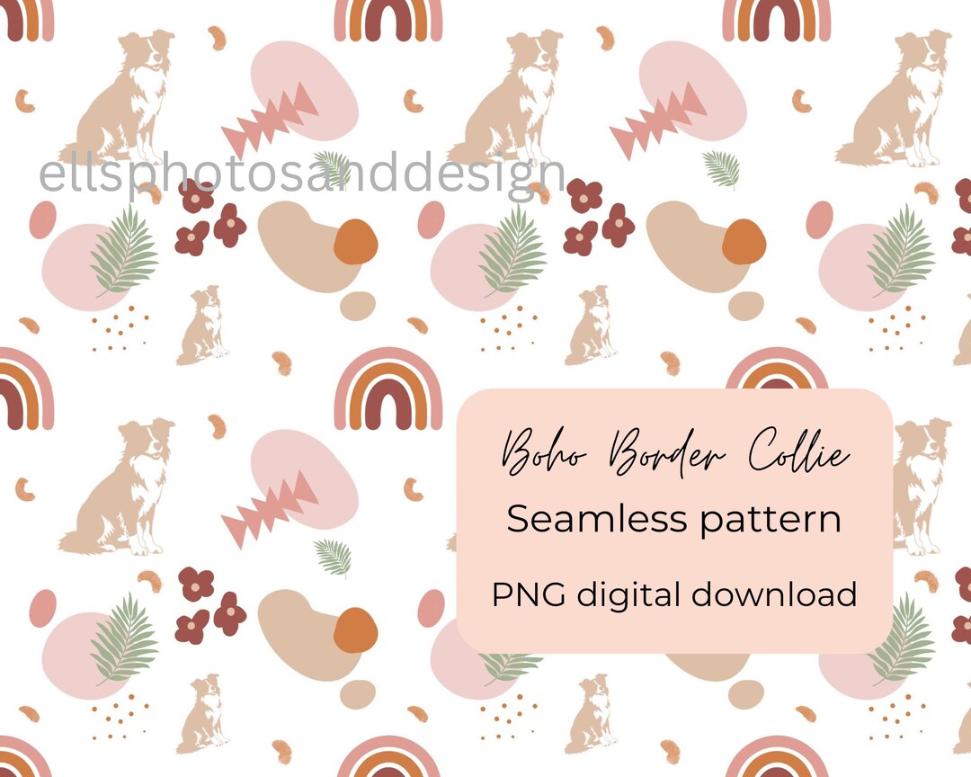 Boho Border Collie Pattern PNG Dog Pattern Boho Seamless Pattern ...
