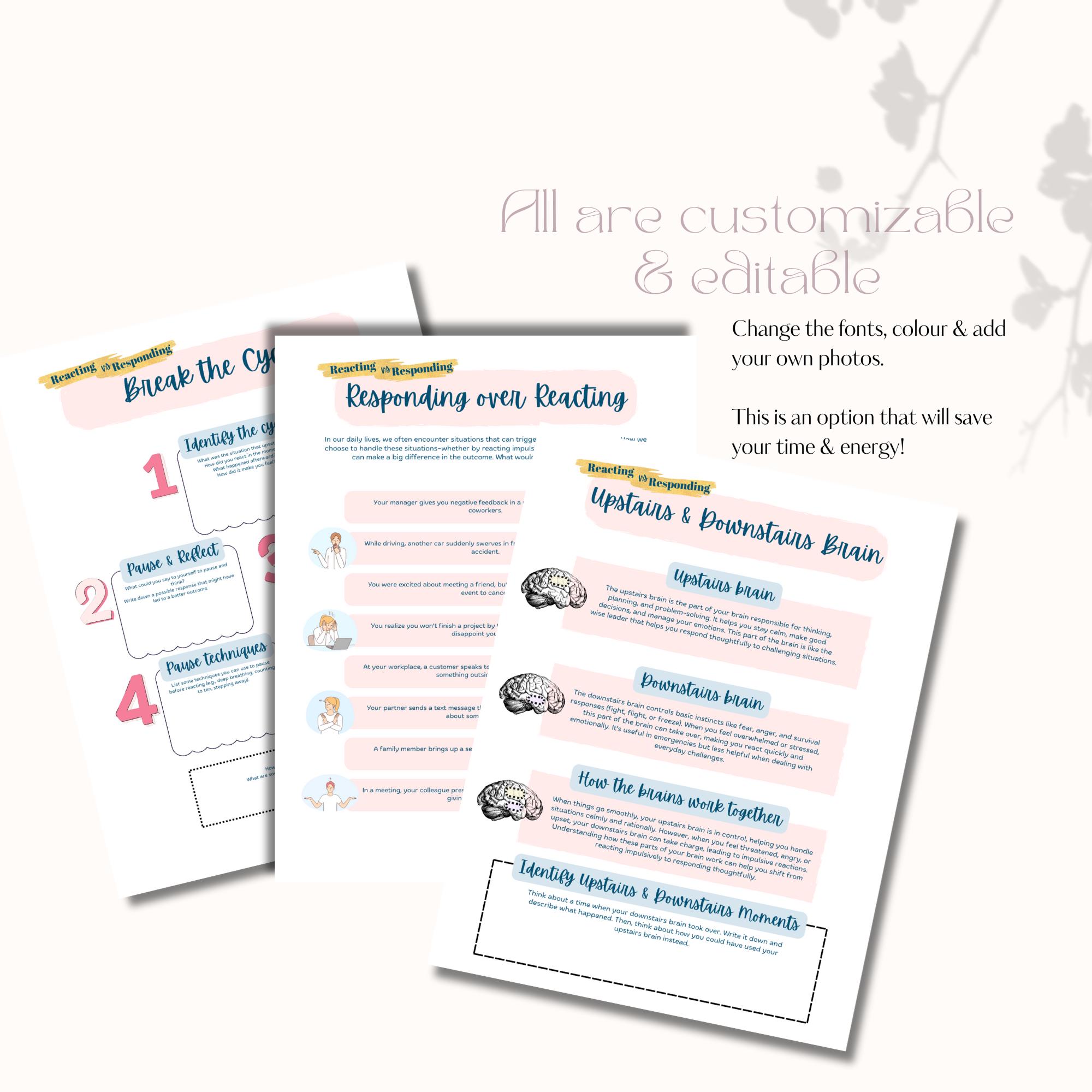 Responding Vs Reacting Worksheets, Couples Therapy, Therapy Worksheets ...