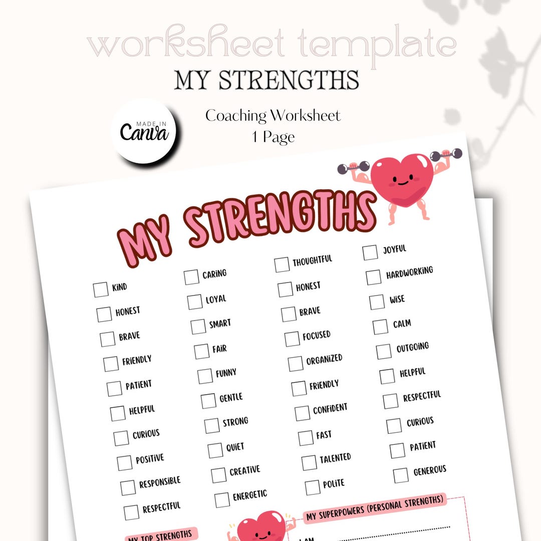 My Strengths Worksheet, for Kids & Teens, Self Esteem Journal, Child ...
