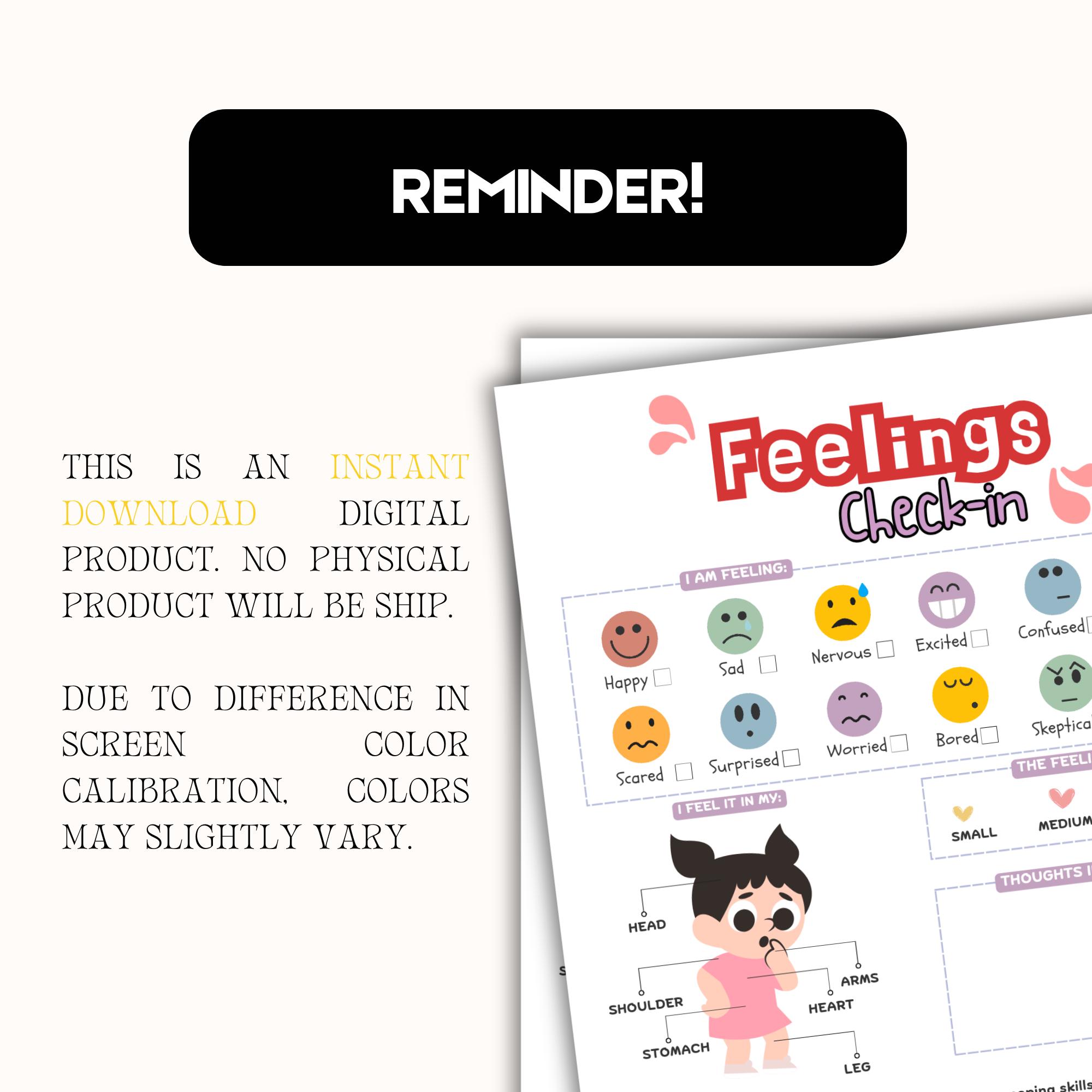 Feelings Check-in Worksheet, for Kids, Coping Skills, Child Therapy ...