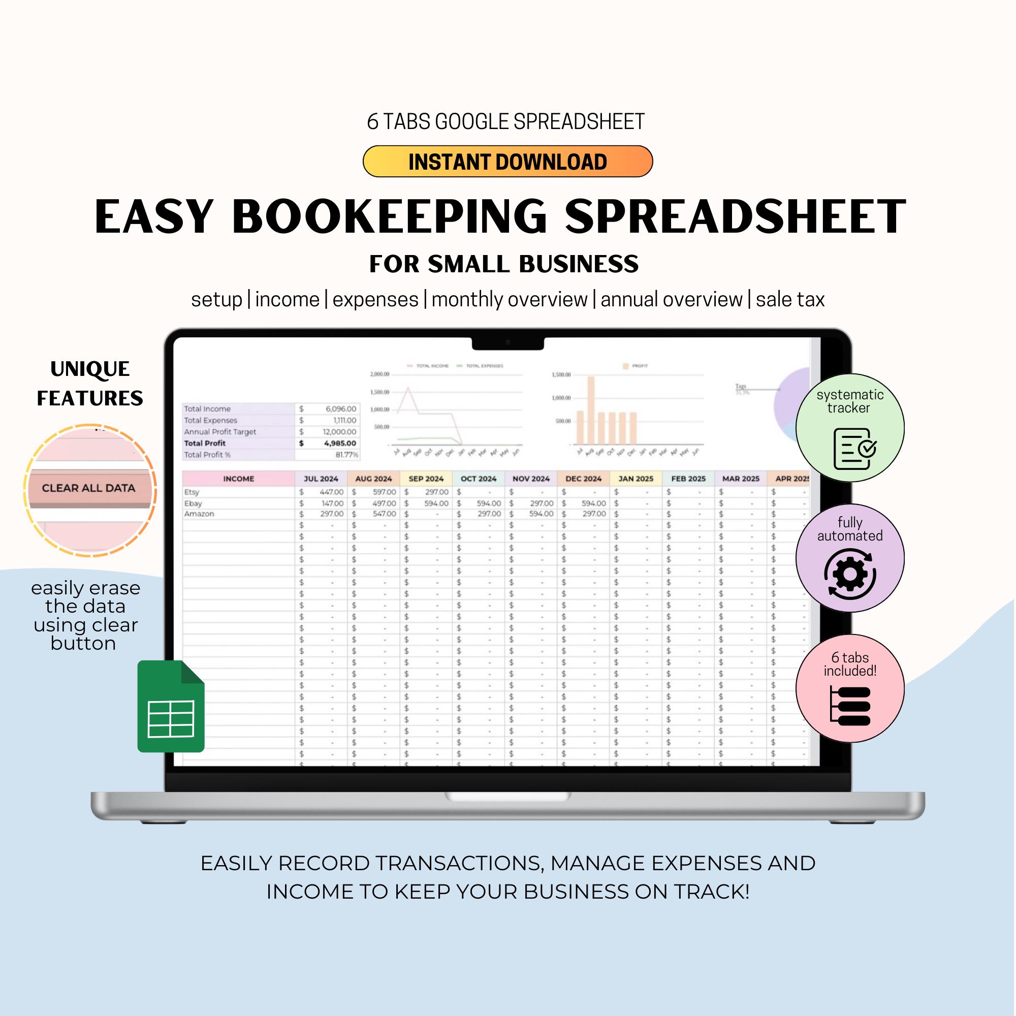 Small Business Spreadsheet, Easy Bookkeeping Spreadsheet, Budget ...