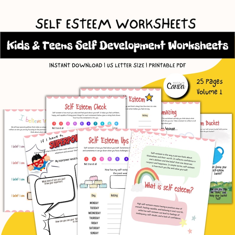 Self Esteem Worksheets for Kids Teens, Self Esteem Worksheets, Therapy Worksheets, Confidence ...