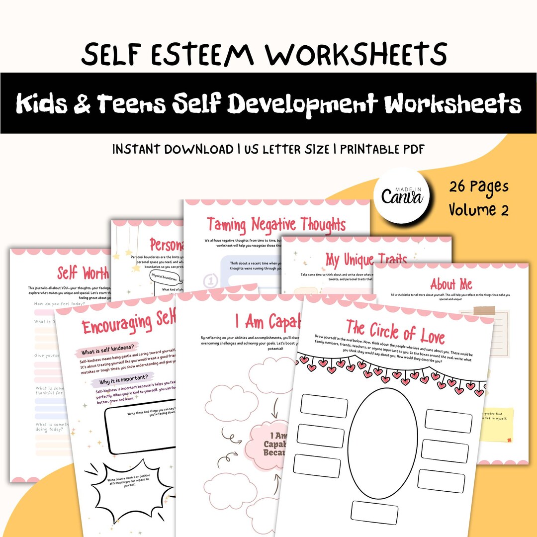 Self Esteem Worksheets for Kids Teens, Self Esteem Worksheets, Therapy ...