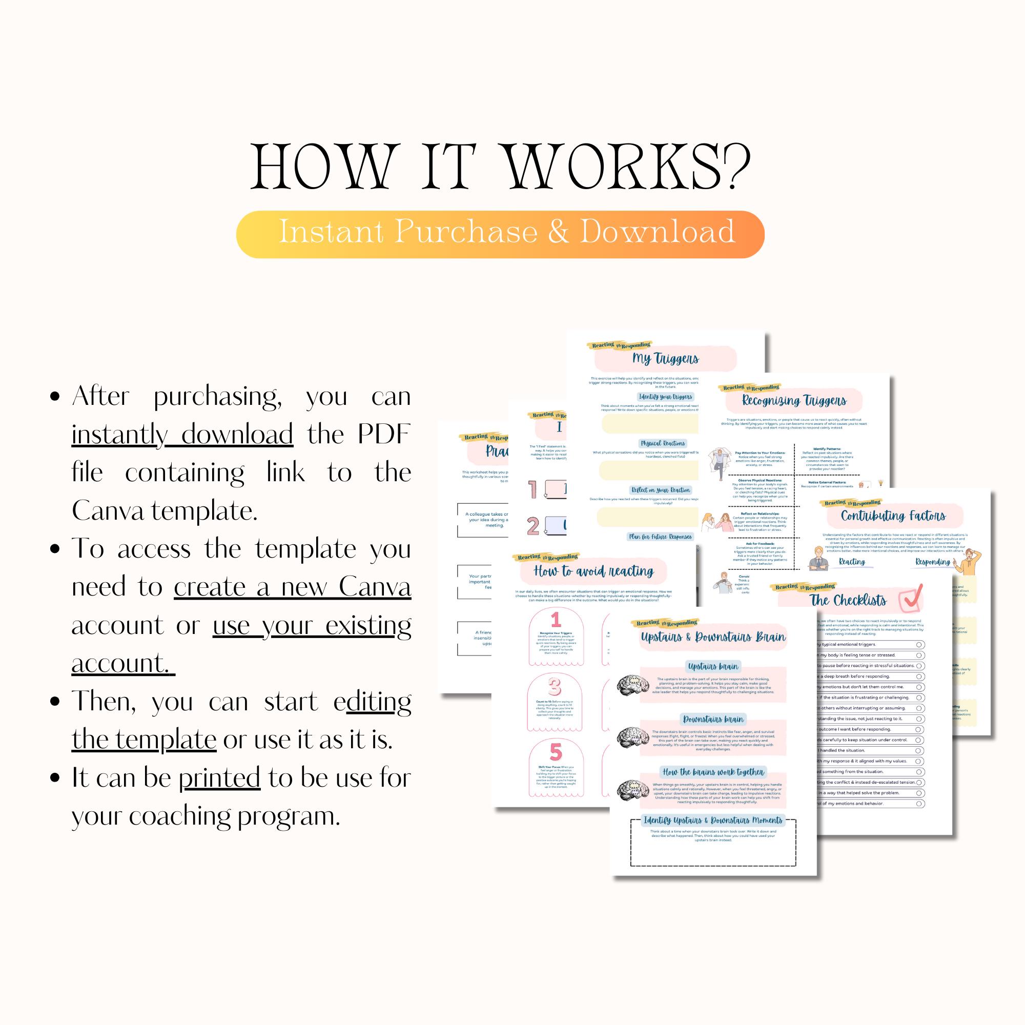 Responding Vs Reacting Worksheets, Couples Therapy, Therapy Worksheets ...