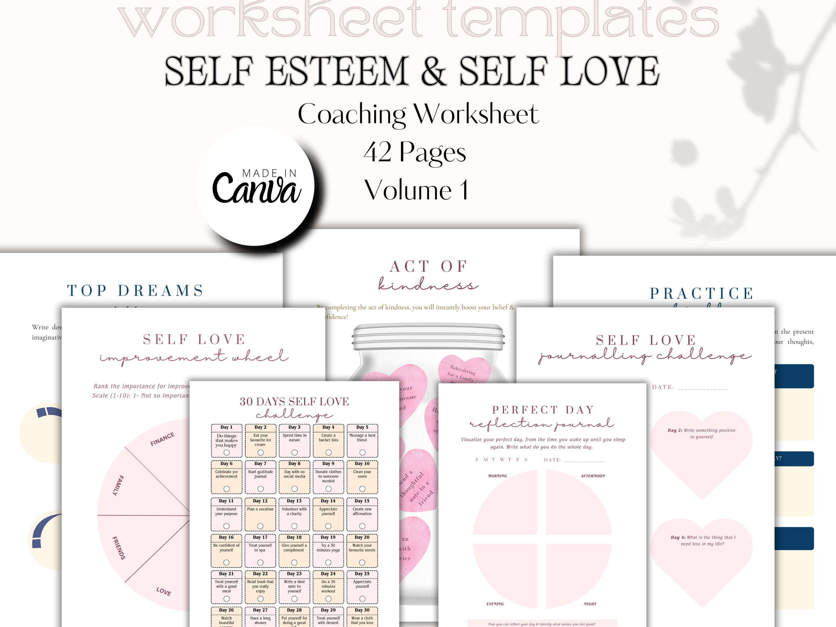 Self Esteem Worksheets, Self Love Worksheet, Confidence Workbook ...