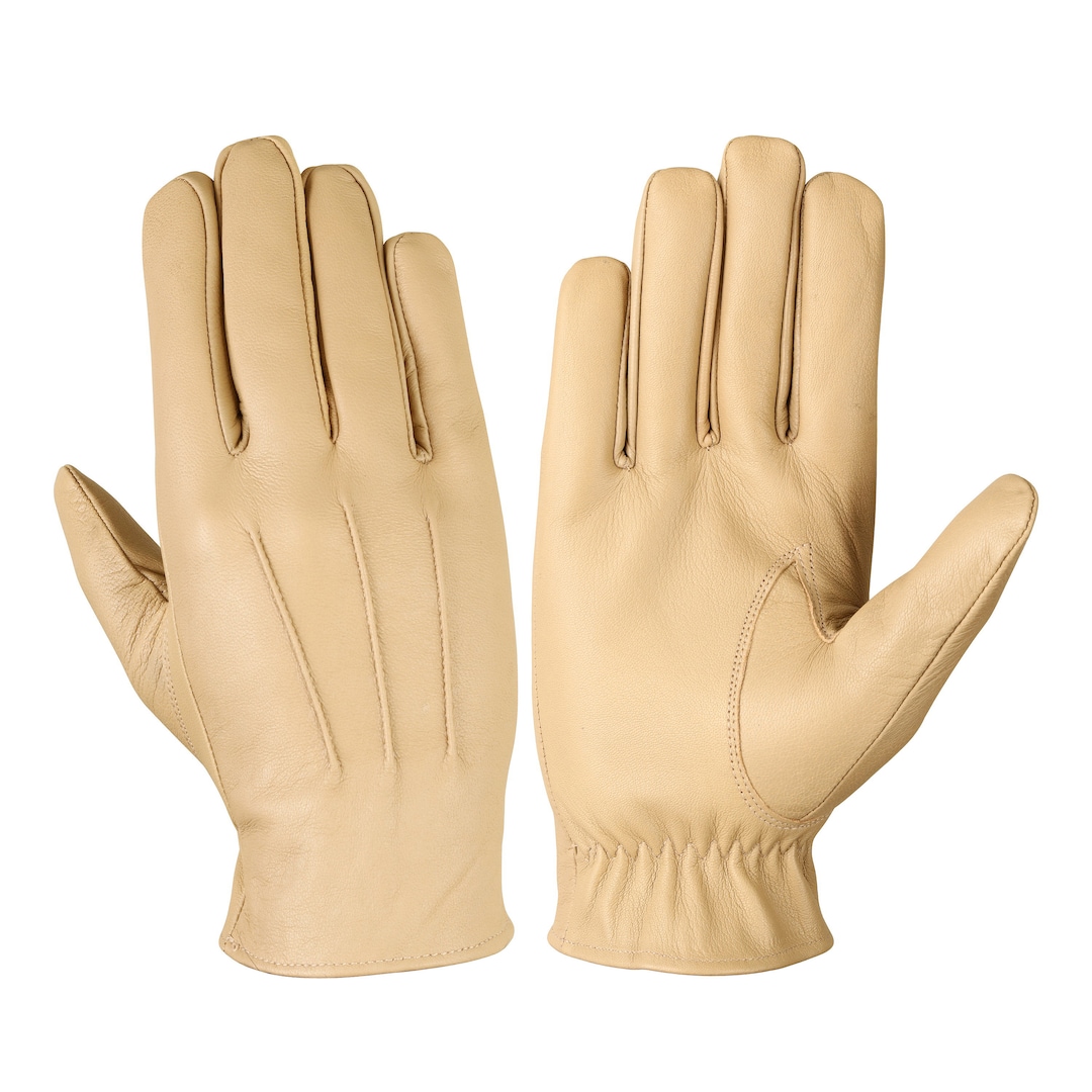 WASPRO - Beige Leather Gloves, Leather Driving Gloves, Genuine Lambskin ...