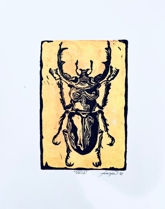 Beetle Original Artwork Linocut Print - Etsy