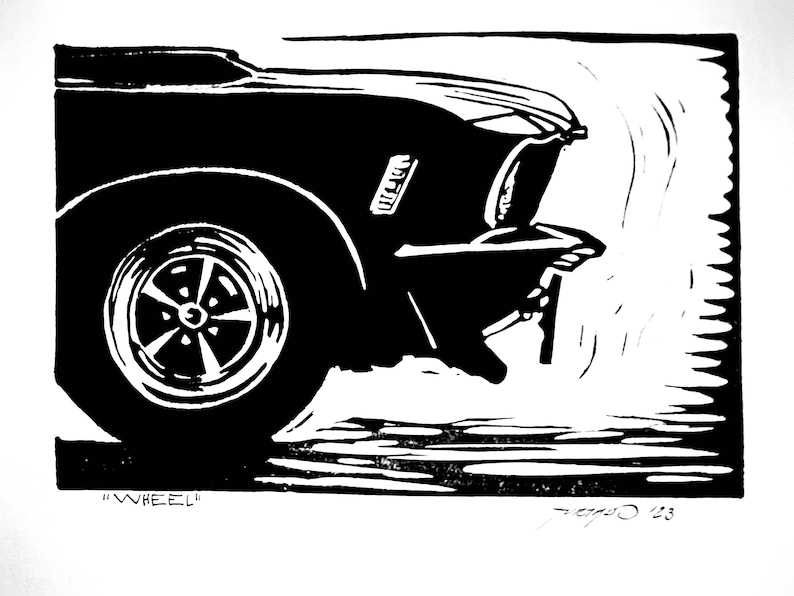 Wheel | Car - Original Artwork Linocut Print - Etsy