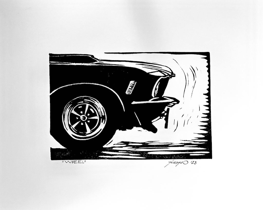 Wheel | Car - Original Artwork Linocut Print - Etsy