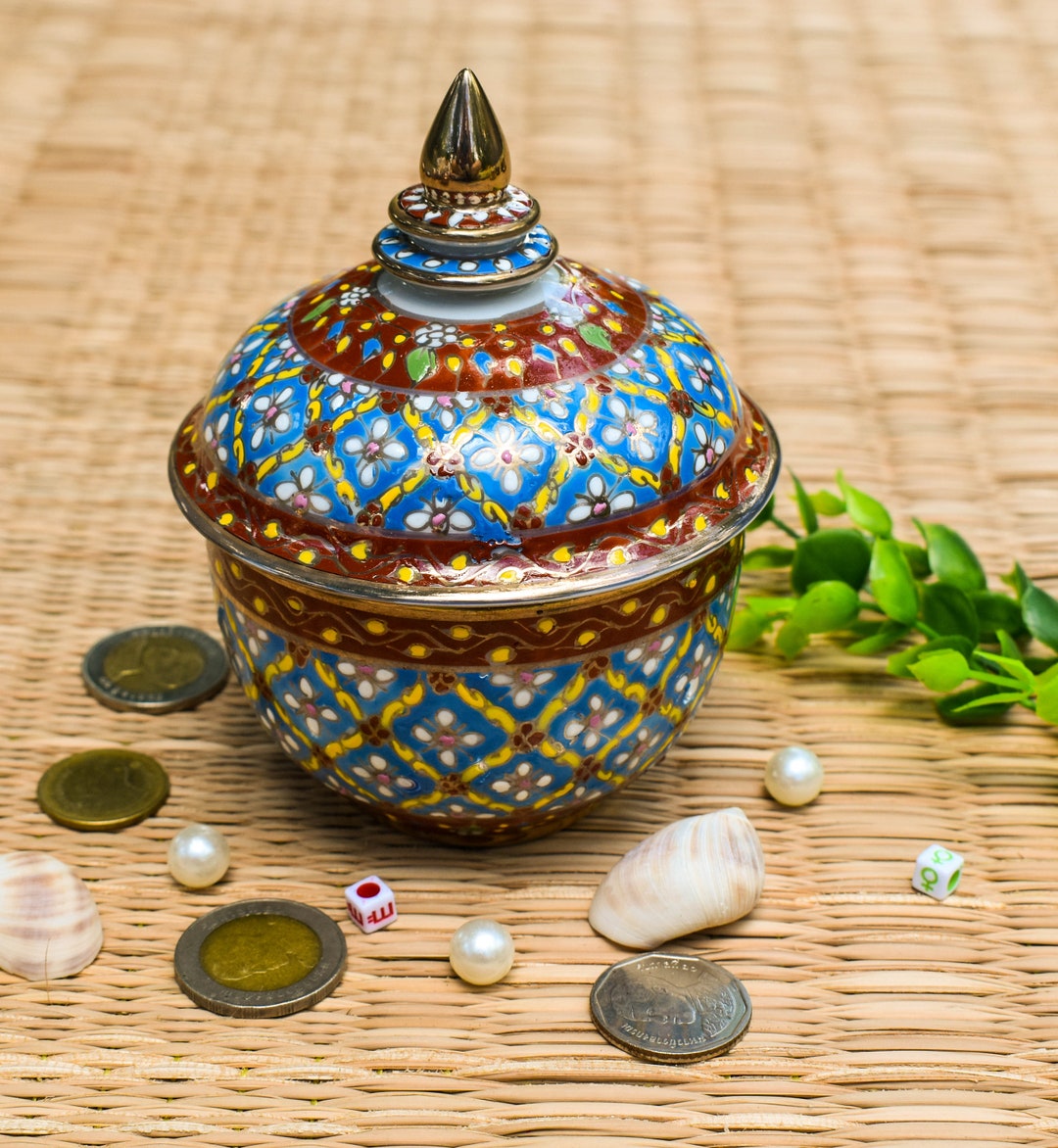 Hand-painted Pottery Form Thailand Ceramic Jar With Lid - Etsy