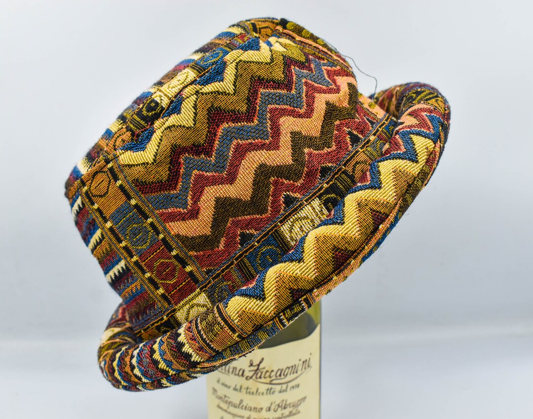 Roll Brim Hat With Aztec Patterns, Bucket Hat, Green and Multi-colored ...