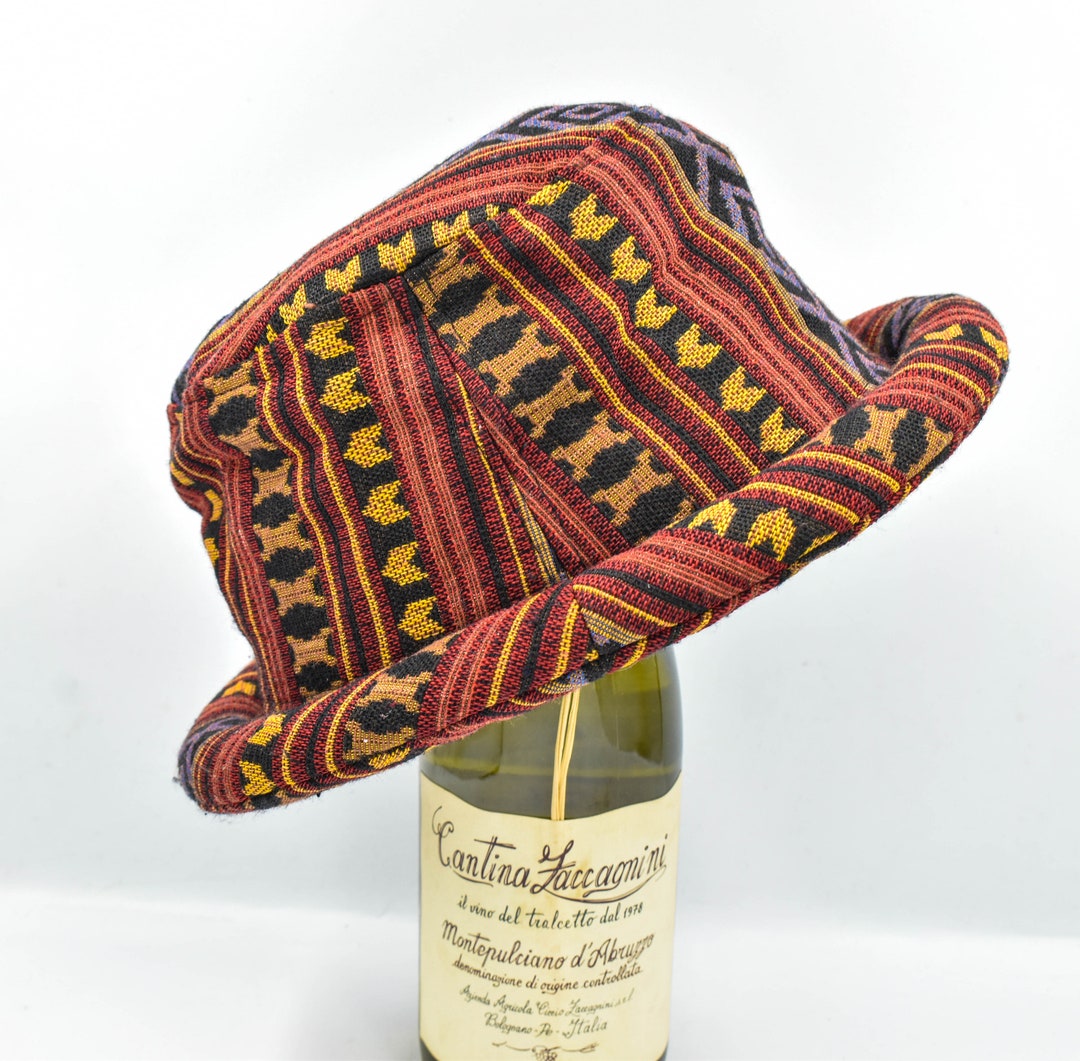 Roll Brim Hat With Aztec Patterns, Bucket Hat, Multi-colored, Thai Hill ...