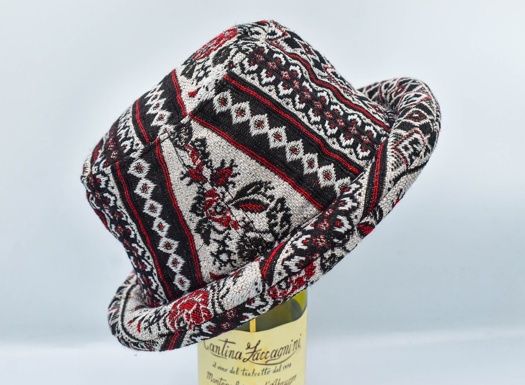 Roll Brim Hat, Silver With Red Roses, Bucket Hat, Flower Power, Thai ...