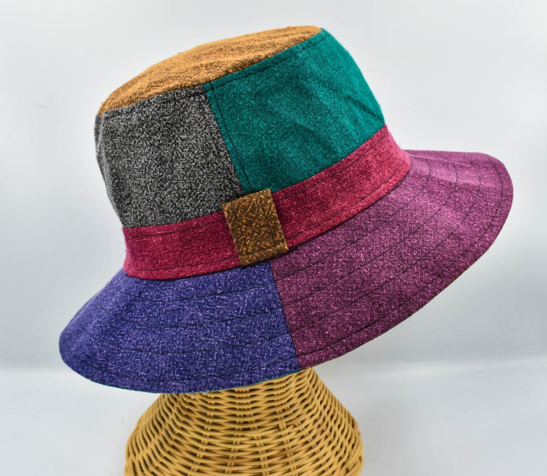 Boho Stonewashed Hat, Unique Fedora Hat, Fabric Hat, Colorful Summer ...