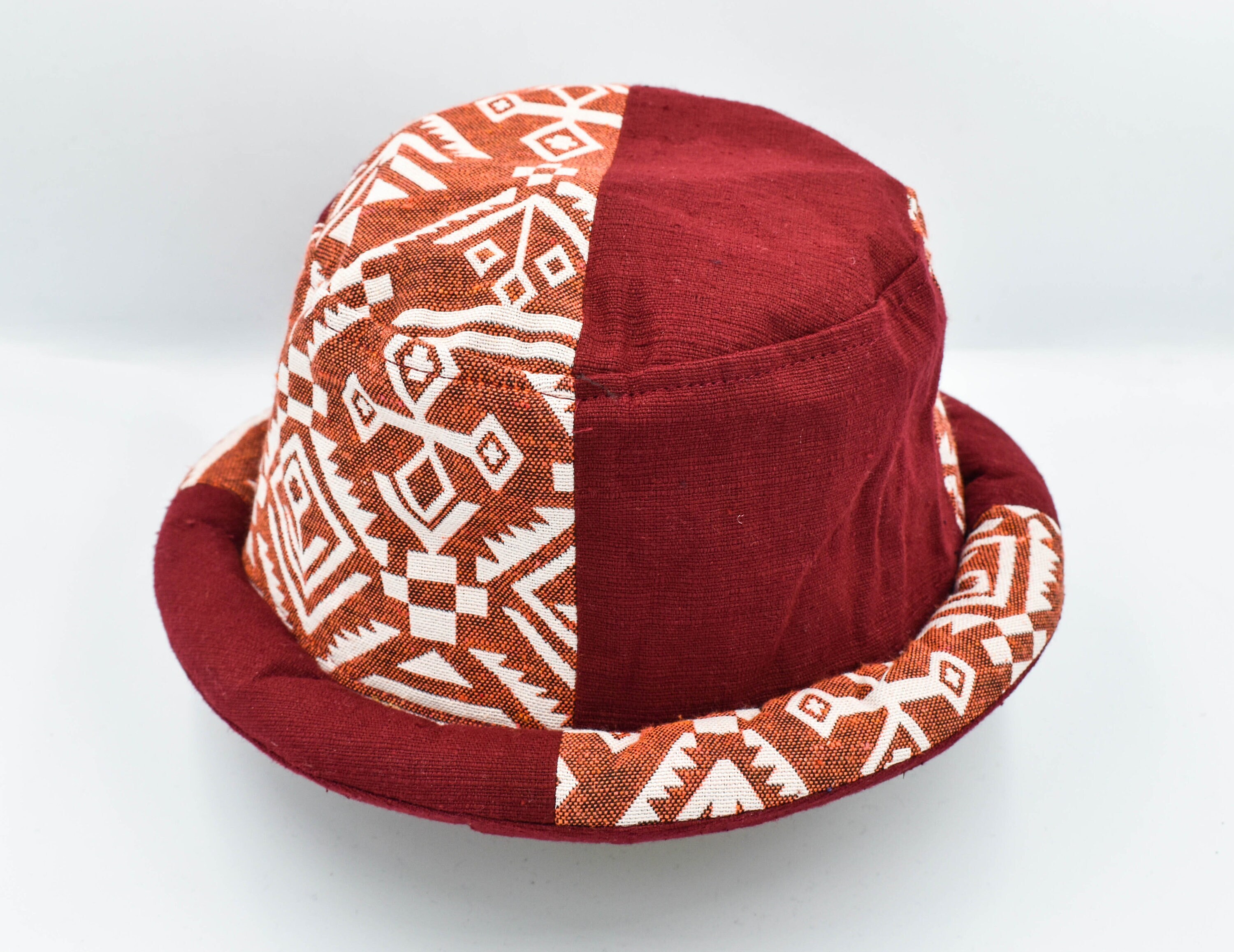 Roll Brim Hat With Aztec Patterns Red/brown With - Etsy