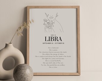 Libra Zodiac Sign Digital Download Print, Astrology Gifts, Poster, Wall ...