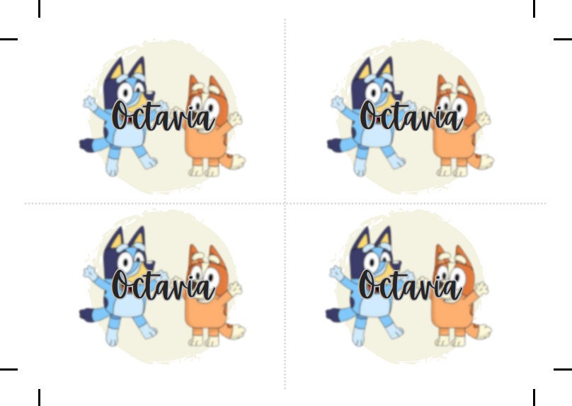 Kids Bluey Name Tags Labels Digital Print Personalized Name Stickers ...