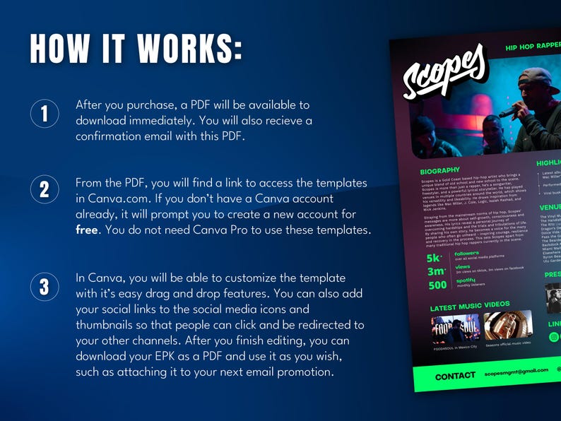 Electronic Press Kit Bundle | 1-page EPK for Musicians, Rappers, Singer ...