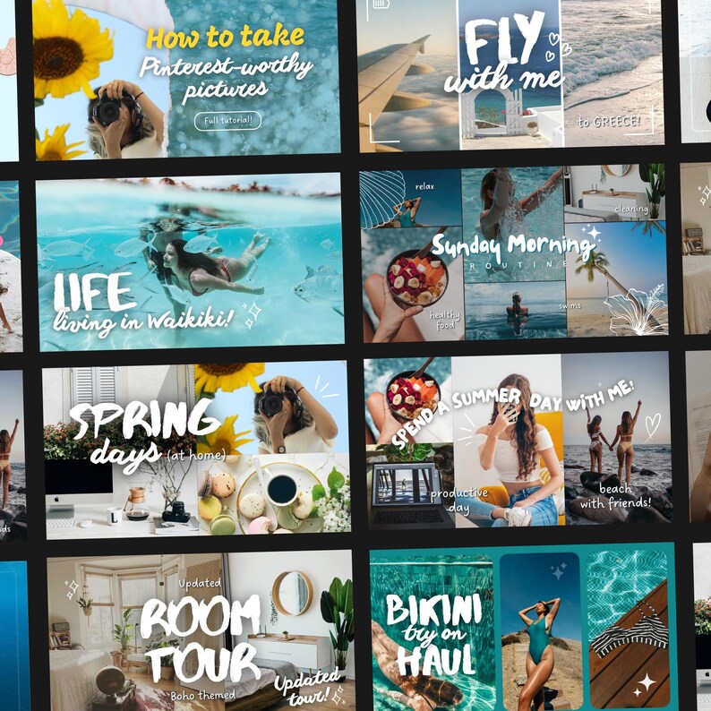 Ocean Girl Youtube Thumbnails | 20 Editable Canva Templates | Blue ...