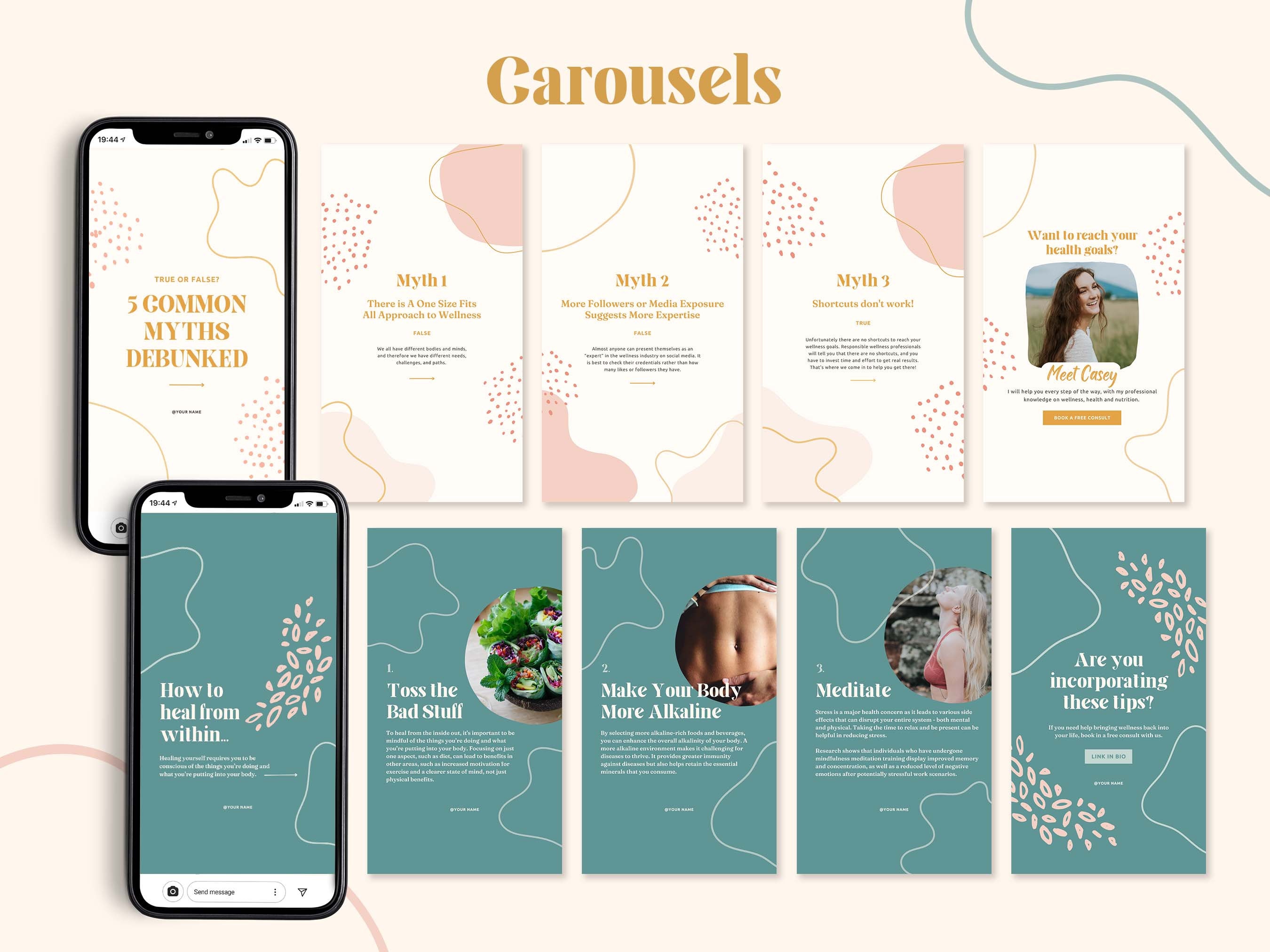 75 Wellness Coach Instagram Posts Colorful Story Canva - Etsy