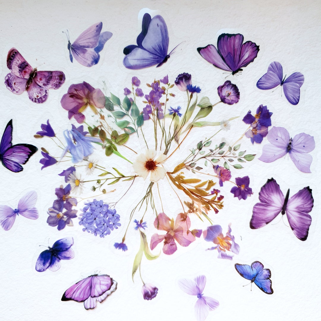 Transparent Flower/butterfly Sticker Pack, Set of 40, Vibrant Realistic ...