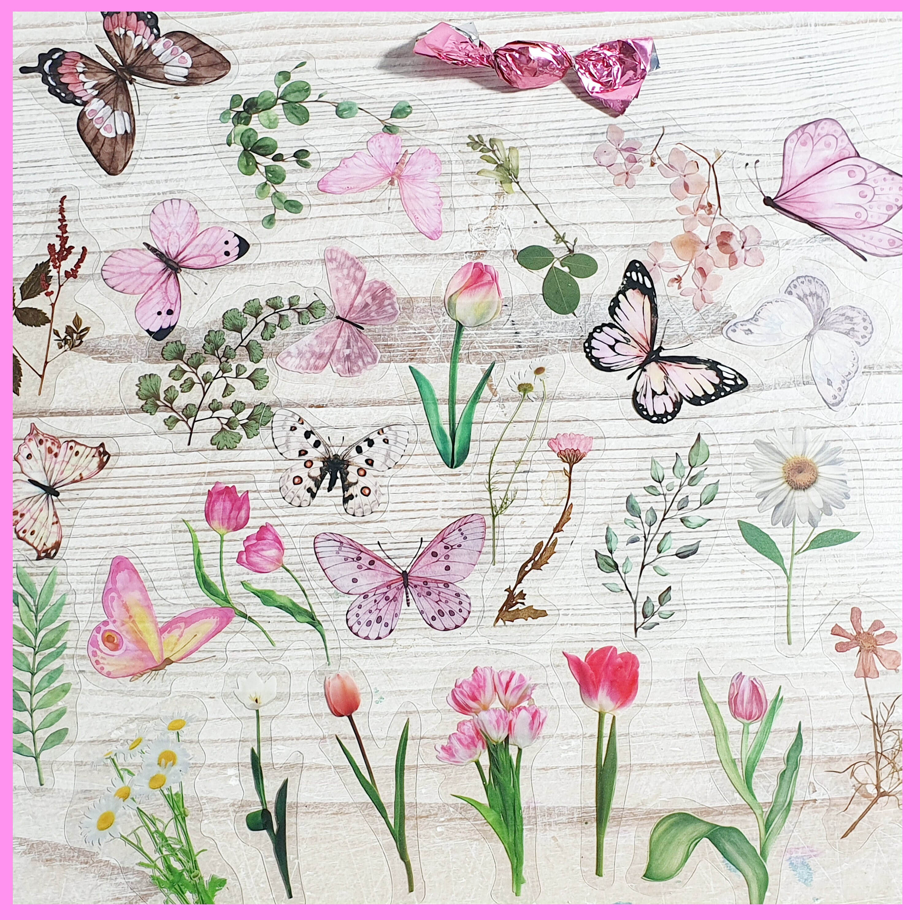 Flower, Butterfly Stickers, Watercolor, Thin Vinyl, 30/50 Unique ...