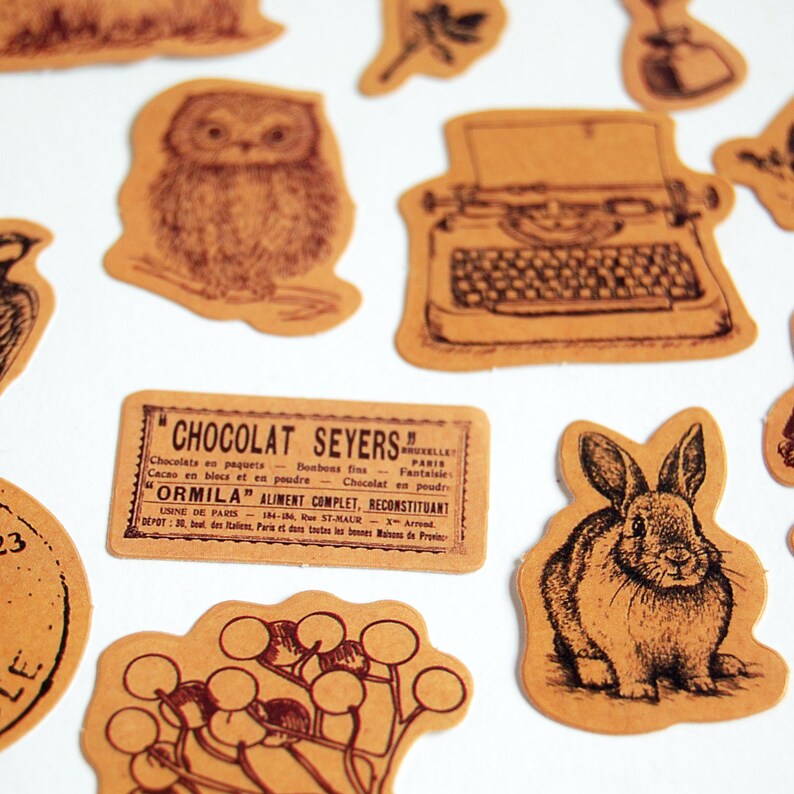 Stickers, Vintage Style Ephemera, Retro Designs: Animal, Stamp, Floral ...