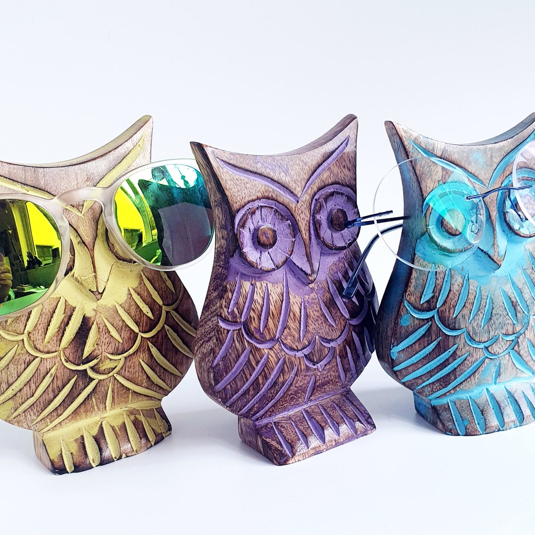 Owl Eyeglass Holder Stand, Luxurious Shesham Wood, Desk Tidy, 2 Int'l ...