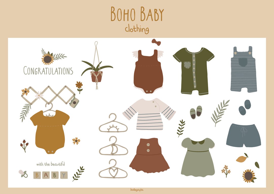 Boho Childrens Clothings Boho Nursery Elements Clipart Boho Baby Shower ...