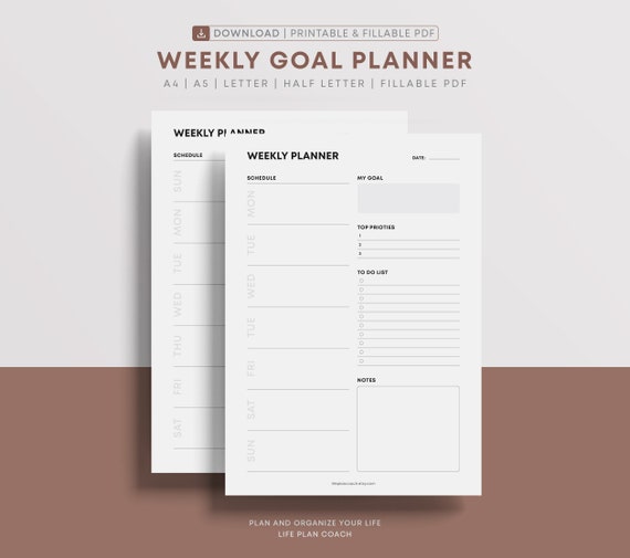Weekly Goal Planner Printable Weekly Planner PDF Weekly to | Etsy