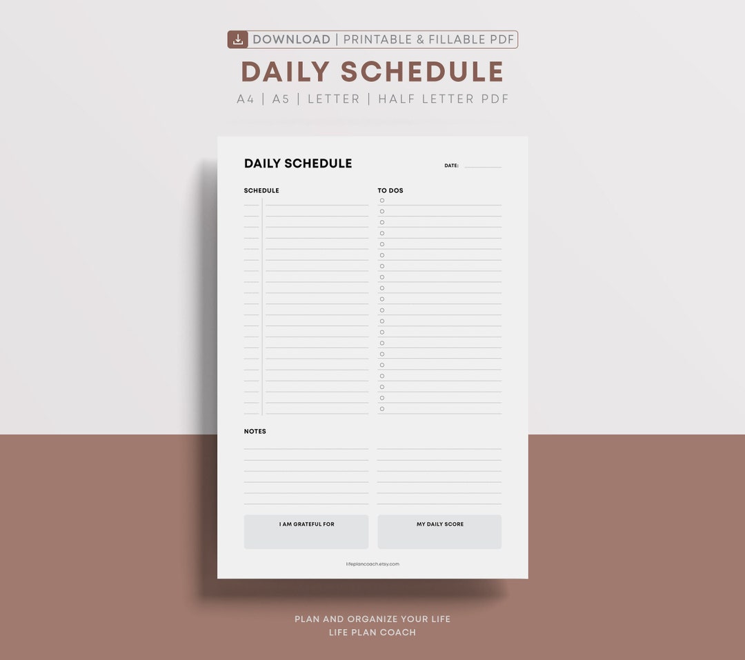 Daily Schedule Printable Daily Planner Daily Fillable - Etsy