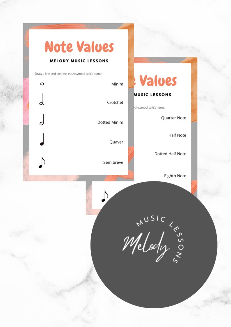 Music Note Values & Rests Printable With Worksheets | Etsy