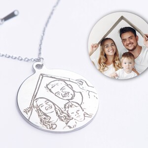 Custom Family Portrait Necklace: Engraved Stainless Steel Pendant - Etsy