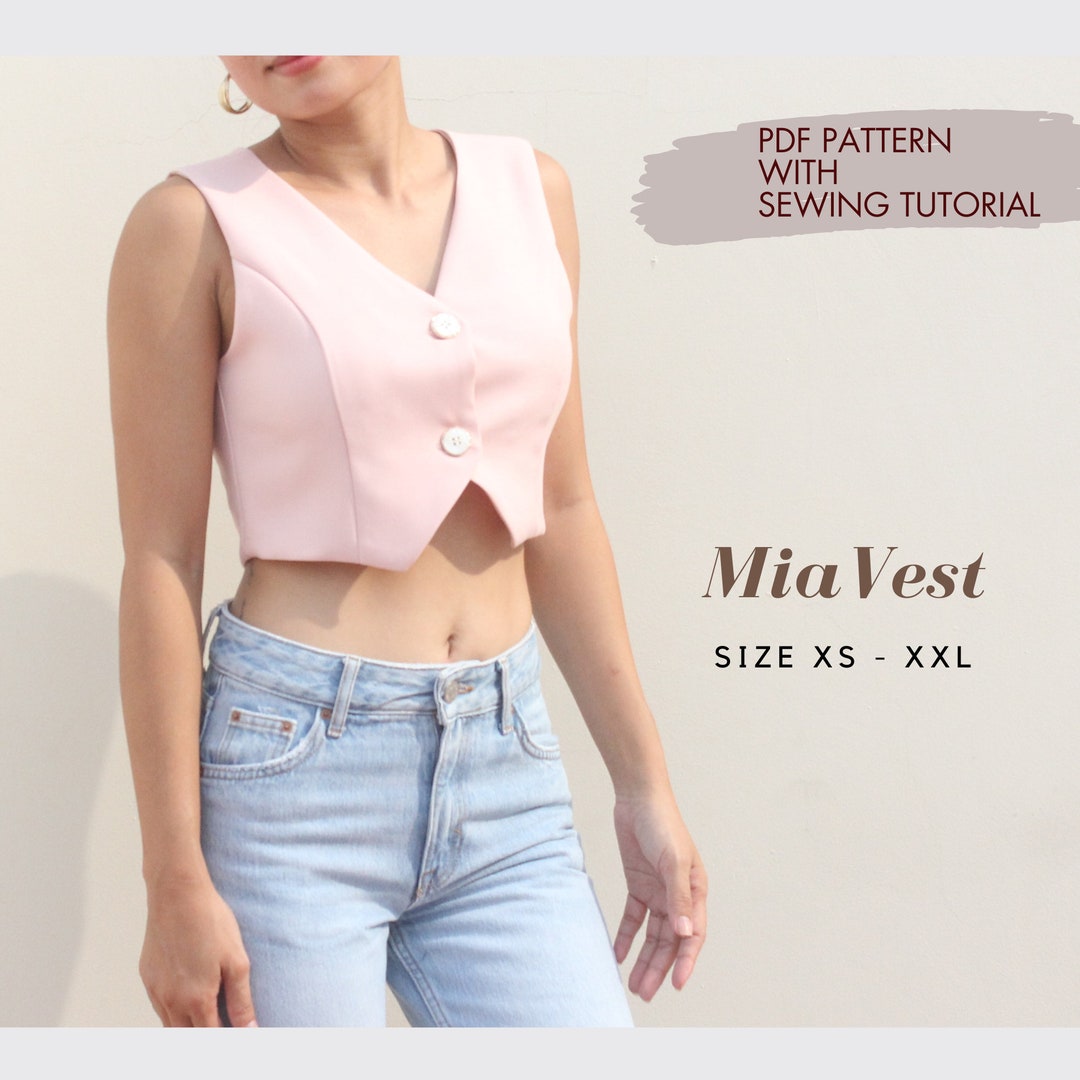 Mia Crop Top Vest, Short Waistcoat, Diy Vest Pdf Sewing Pattern ...
