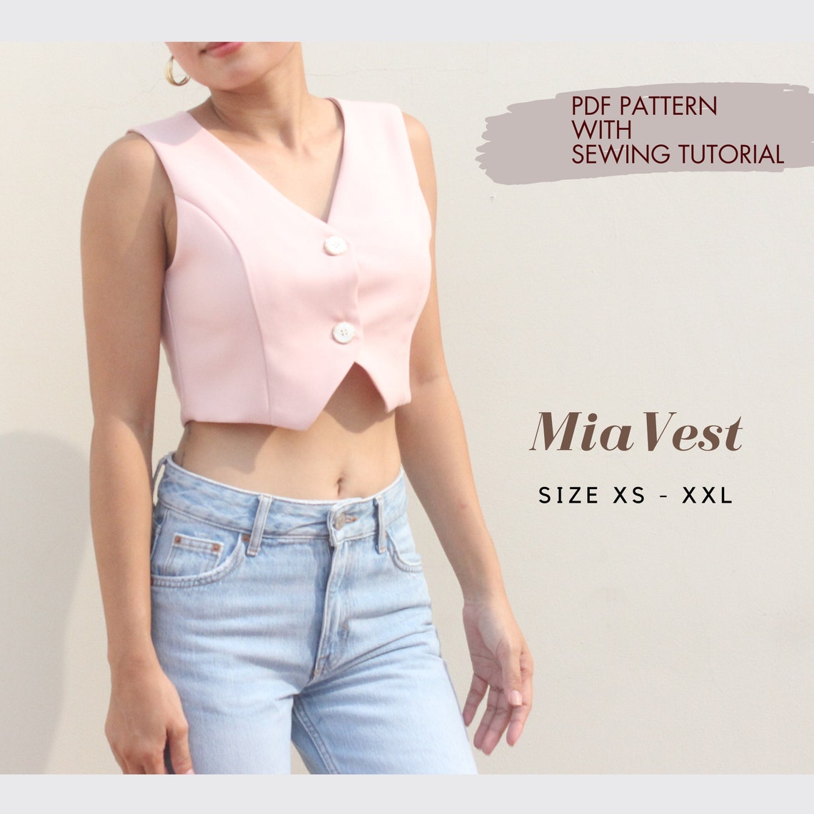 Mia Crop Top Vest Short Waistcoat Diy Vest Pdf Sewing - Etsy