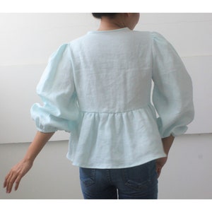 Puff Sleeves Peplum Tie Top, Ganni Top Inspired Sewing Pattern, Front ...