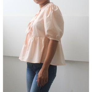 Puff Sleeves Peplum Tie Top, Ganni Top Inspired Sewing Pattern, Front ...