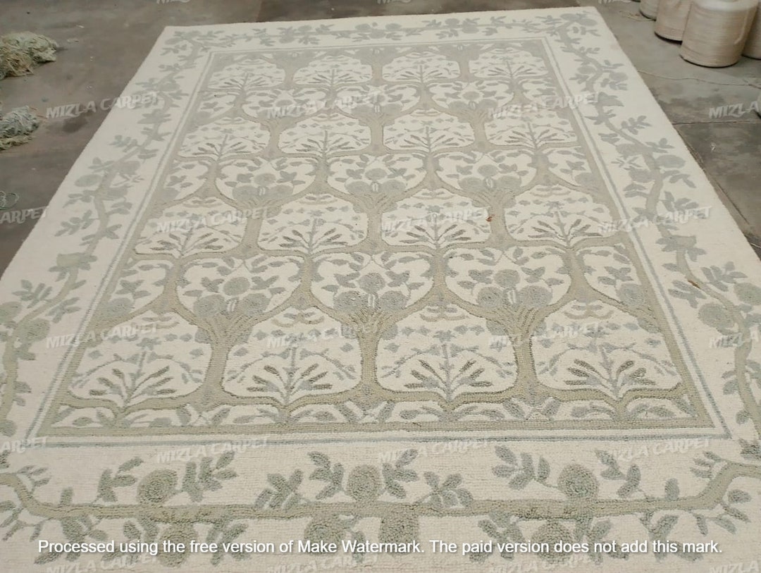 Pottery Barn Kennedy Tufted Rug 8x10 Green White Room Ivory Area Rug ...