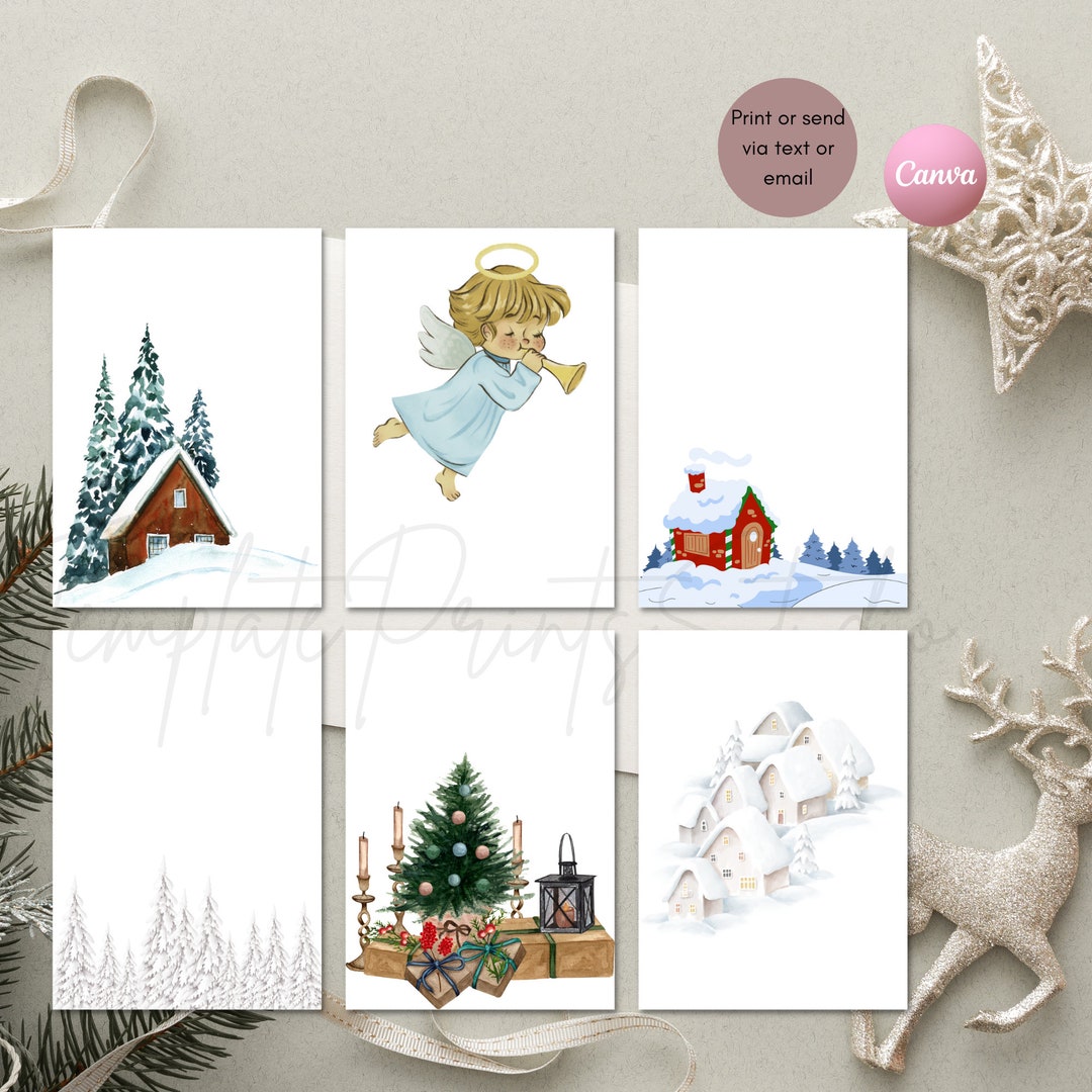 Printable Christmas Card Set of 6,holiday Wishes Card, Holiday Greeting ...
