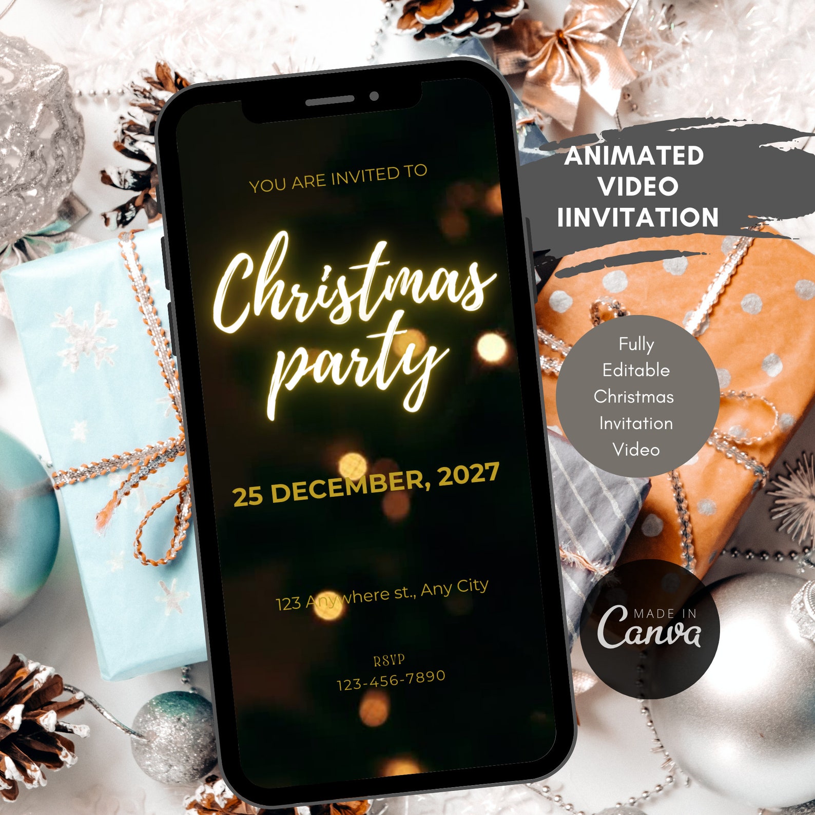 Animated Christmas Party Invitation Video Template, Holiday Party ...