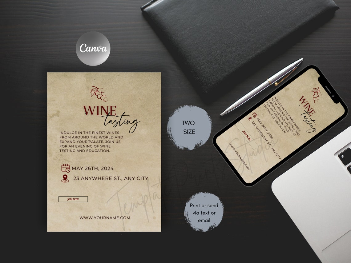 Wine Tasting Invitation Printable Template Minimalist - Etsy