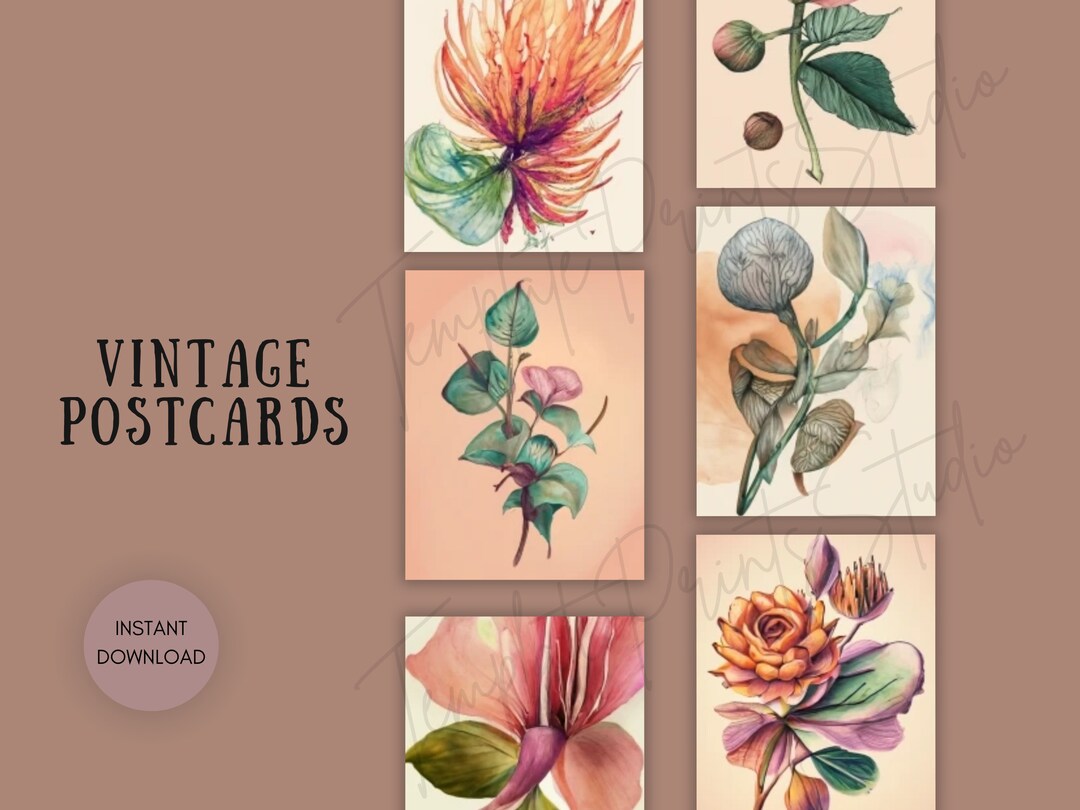 Vintage Botanical Postcards Two Size, Botanical Illustration, Small ...