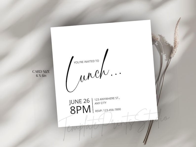 Square Lunch Invitation Template Editable, Printable Minimalist ...