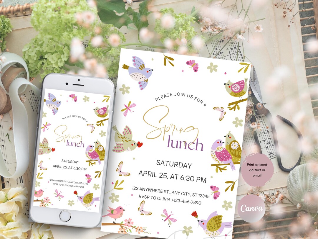 Spring Lunch Invitation Printable, Birthday Party Luncheon Invite ...