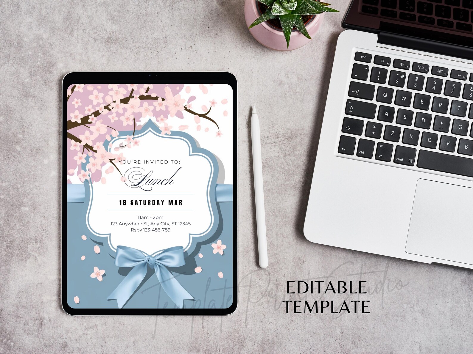 Spring Lunch Party Invitation Printable, Birthday Luncheon Invite ...